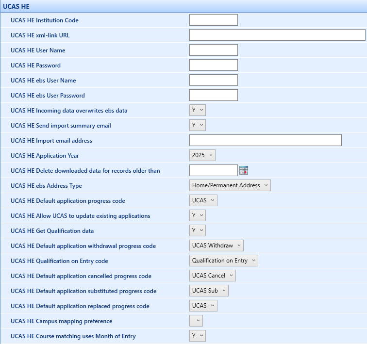 UCAS HE Institution Settings